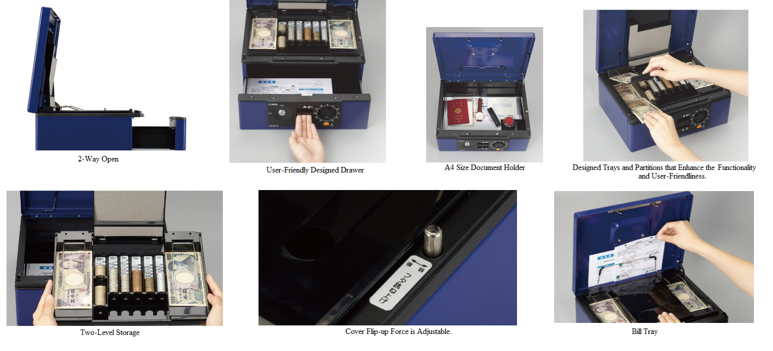 CARL CASH BOX 14" (349MM) CB-D8760 SINGLE KEY LOCK W/PW DIAL & DRAWER