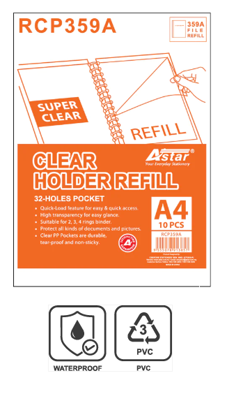 Astar A4 Clear Holder E-359 (Refill - 32 holes)
