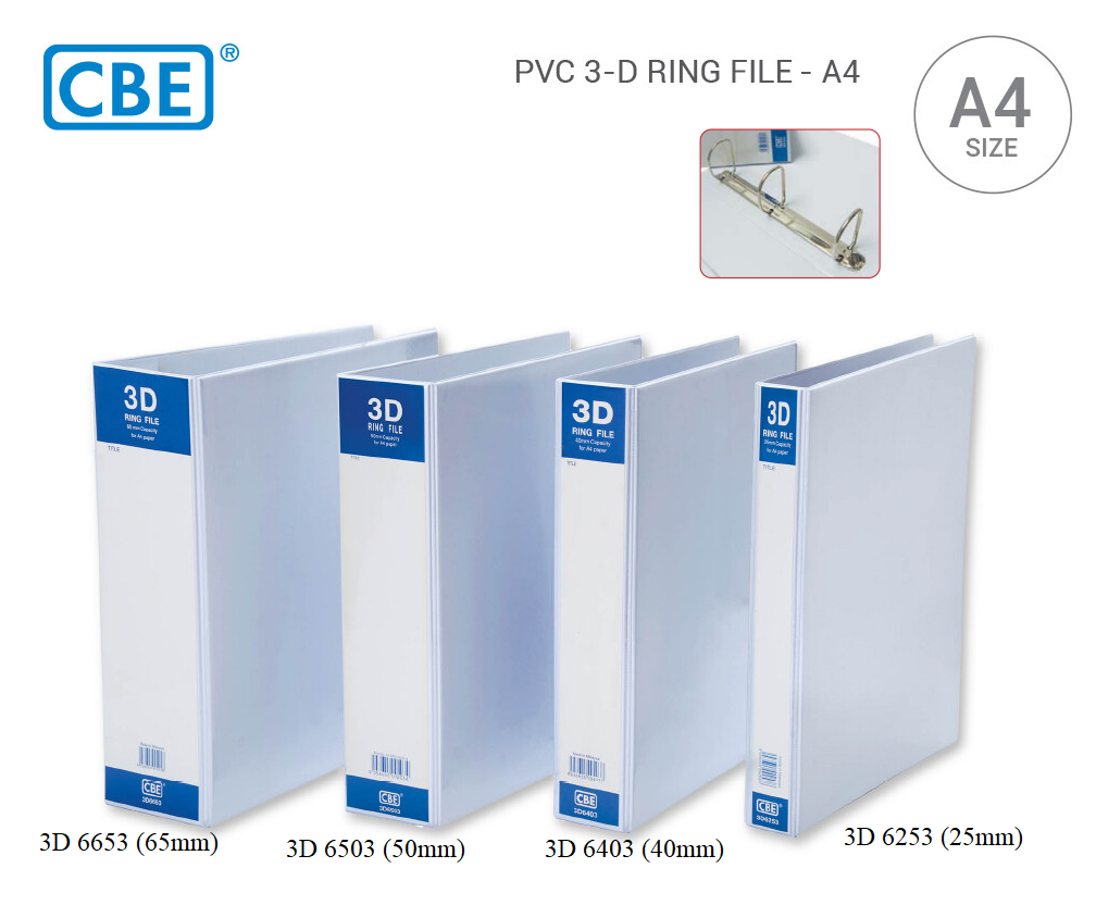 CBE A4 PVC 3-D RING BINDER FILE (3D6503) 50MM